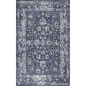 nuLOOM Vera Distressed Florid Area Rug, 9' x 12', Blue