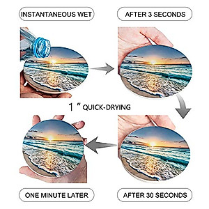 Ocean Beach Drink Coasters Absorbent Natural Ceramic Stone Bar Coasters Set of 4 - Cup Mat with Cork Backing, Housewarming Gifts for Home Kitchen Decorations Tropical Sunset Beach Ocean Wave Sea Water
