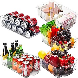 Jinamart Set of 4 Large Refrigerator Organizer Bins & 1 Can Holder for Kitchen, Countertop, Cabinet, Pantry, Fridge
