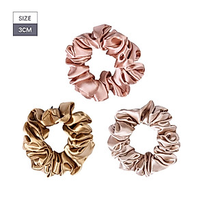 MTSNOO Silk Scrunchies, 3 Pack - 100% Pure 22 Momme Mulberry Silk Scrunchies for Curly Hair with Elastic Band - Hair Ties Ropes Scrunchies Set for Women Girls - RoseGold, Champagne, Gold