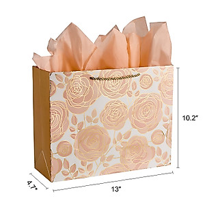 SUNCOLOR 13" Rose Gold Large Gift Bag with Card and Tissue Paper