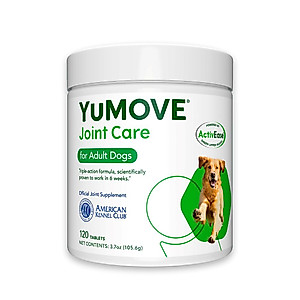 YuMOVE Adult Dog Tablets | Hip and Joint Supplement for Dogs with Glucosamine, Chondroitin, Hyaluronic Acid, Green Lipped Mussel | Dogs Aged 6 to 8 | 120 Count Tablets, Treat Colored