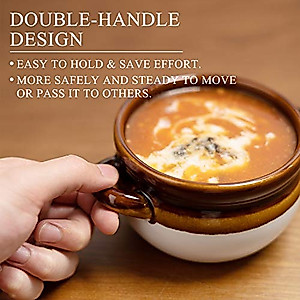 Vumdua French Onion Soup Bowls with Handles, 16 Oz Ceramic Soup Serving Bowl Crocks - Oven Safe Bowls for Chili, Beef Stew, Cereal, Pot Pies, Set of 4