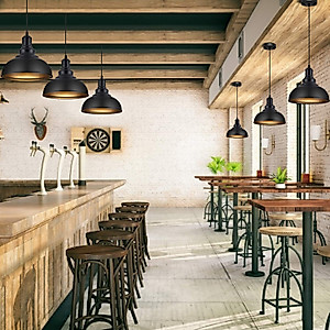 MgLoyht Pendant Lighting, Farmhouse Pendant Lamp, Hanging Light Fixtures with Metal Shade (Black Inside), Industrial Black Pendant Lights for Hallway Kitchen Island Dining Room Living Room