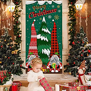 Gnome Christmas Door Cover Christmas Door Decorations Gnome Christmas Backdrop Hanging Front Door Background Merry Christmas Banner Xmas Eve Holiday Party Decor Supplies