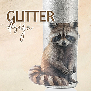 Onebttl Raccoon Gifts for Women, Insulated 20 oz Stainless Steel Skinny Tumbler with Straw, Brush, Lid, and Gifts Box, Glitter Silver