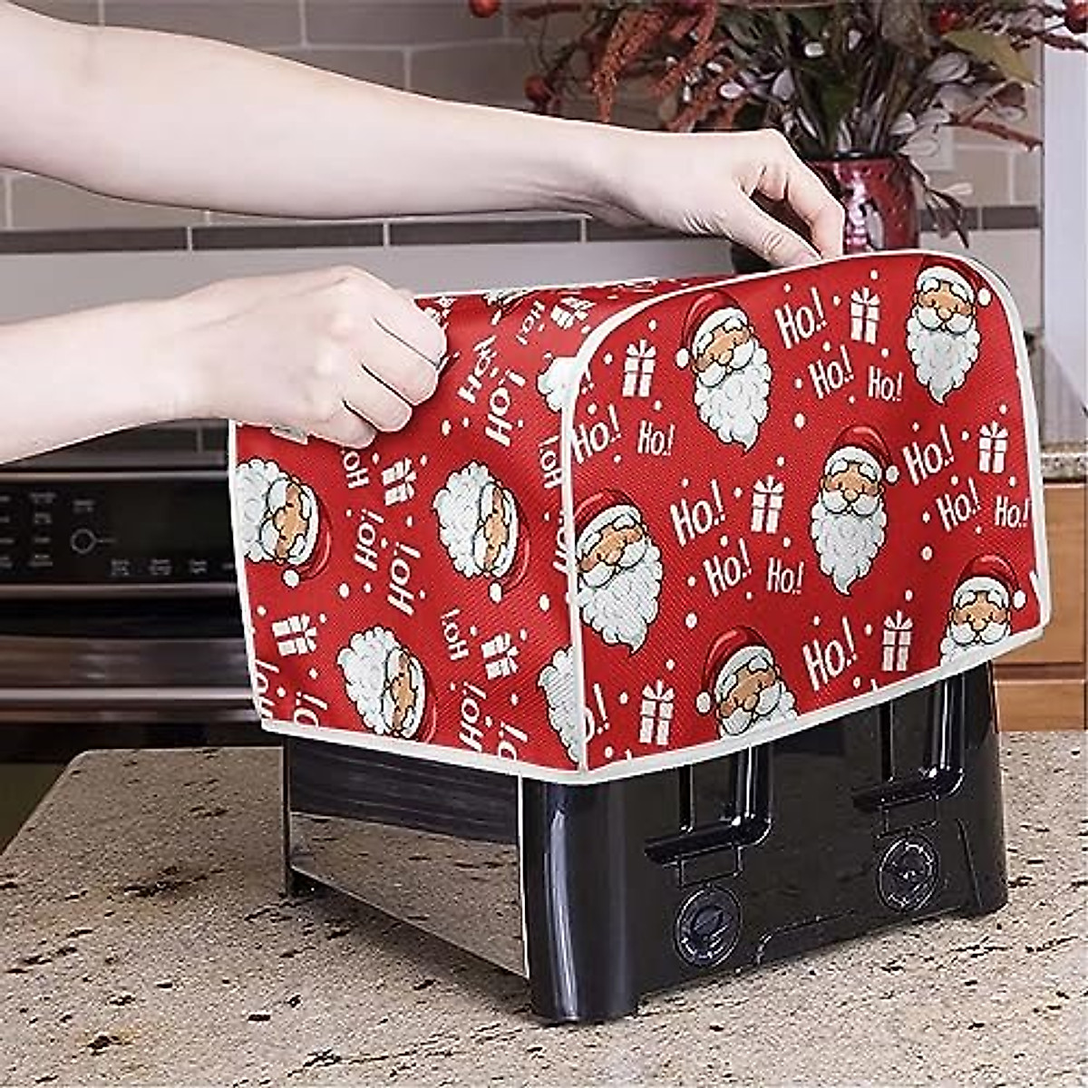 JEOCODY Christmas Santa Claus Toaster Bread Maker Cover Quilted Toaster Cover 2 Slice Kitchen Small Appliance Covers, Toaster Cover Fits for Most Standard 2 slice Toasters