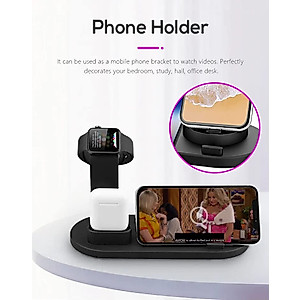 6 in 1 Wireless Charger Station 18W Fast Charger Phone Holder Smart Recognition Compatible for QI-Android-Phone 14,13,12,11(Pro/Max)/XR/XS/X/8 Watch 8/7/6/SE/5/4/3/2 Pods 3/2/pro (White)