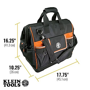 Klein Tools 55469 Tradesman Pro Wide-Open Tool Bag Made of 1680 Ballistic Weave with Molded Bottom and Detachable Shoulder Strap