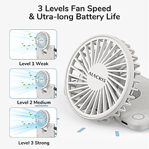 ALACRIS Portable Hanging Neck Fan, Wearable Personal Fan with Adjustable Lanyard, 3 Speeds Rechargeable Mini Handheld Personal Fan for Home Office Outdoor Travel