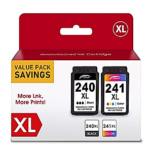 PG 240 240XL 241XL Combo Pack Remanufactured Ink Cartridge Replacement for Canon Pixma MG3620 TS5120 MG2120 MG3520 MX452 MX512 MX532 MX472 Printer (1×240XL Black, 1×241XL Color, 2 Pack)