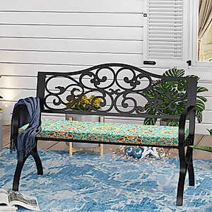 FUNHOME Outdoor Cushion Covers,48" x 18" x 3", No Insert! Patio Cushion Covers Replacement for Outdoor Furniture,Water Resistant Patio Bench Loveseat Cushion Covers 1 Pack, Cyan Circle (Covers ONLY)