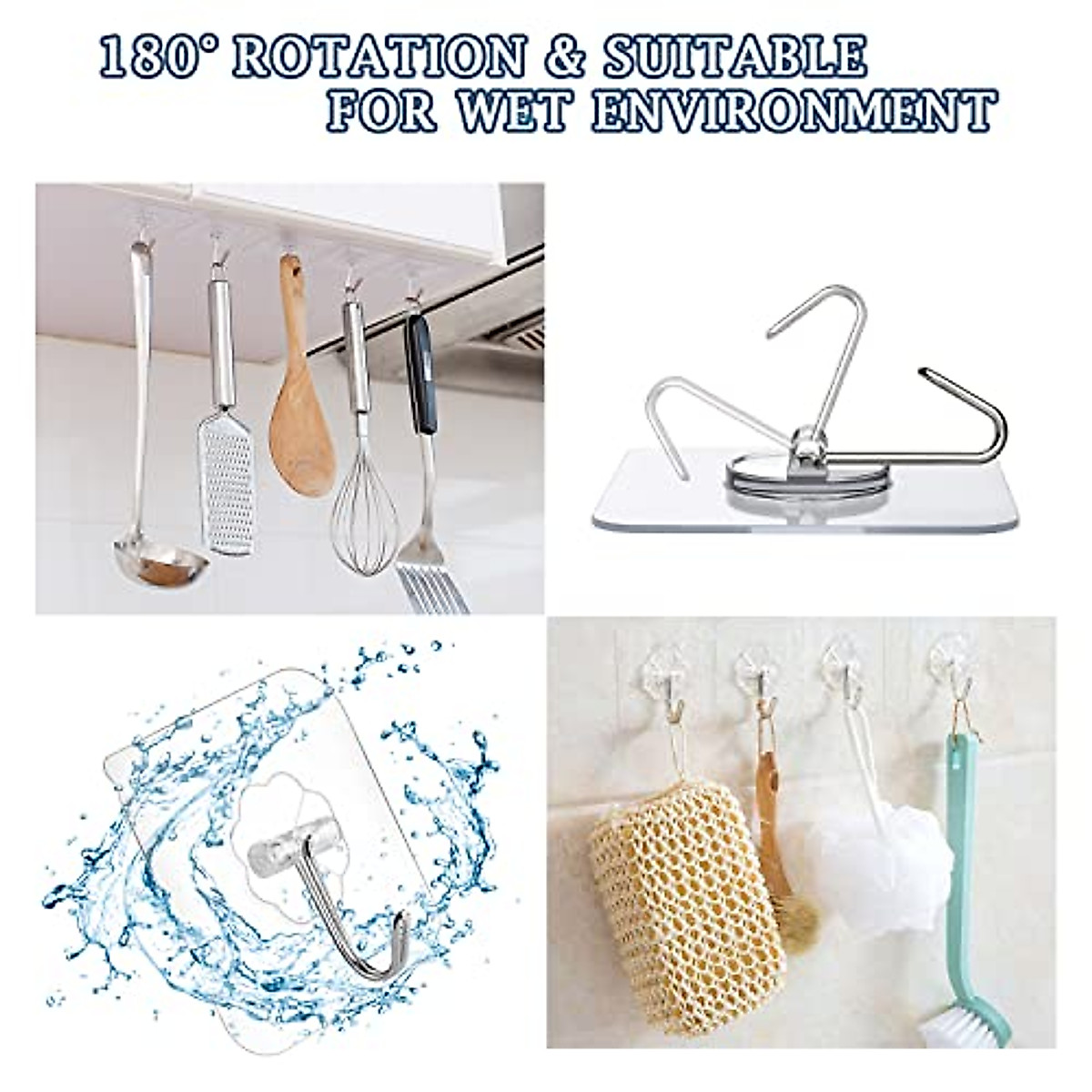 BIEOFFEI Wall Hooks - 12 Packs Adhesive Hooks Heavy Duty 33lb (Max), Reusable Bathroom Hooks, Waterproof and Oilproof Seamless Strong Hooks for Kitchen Bathroom Home and Office