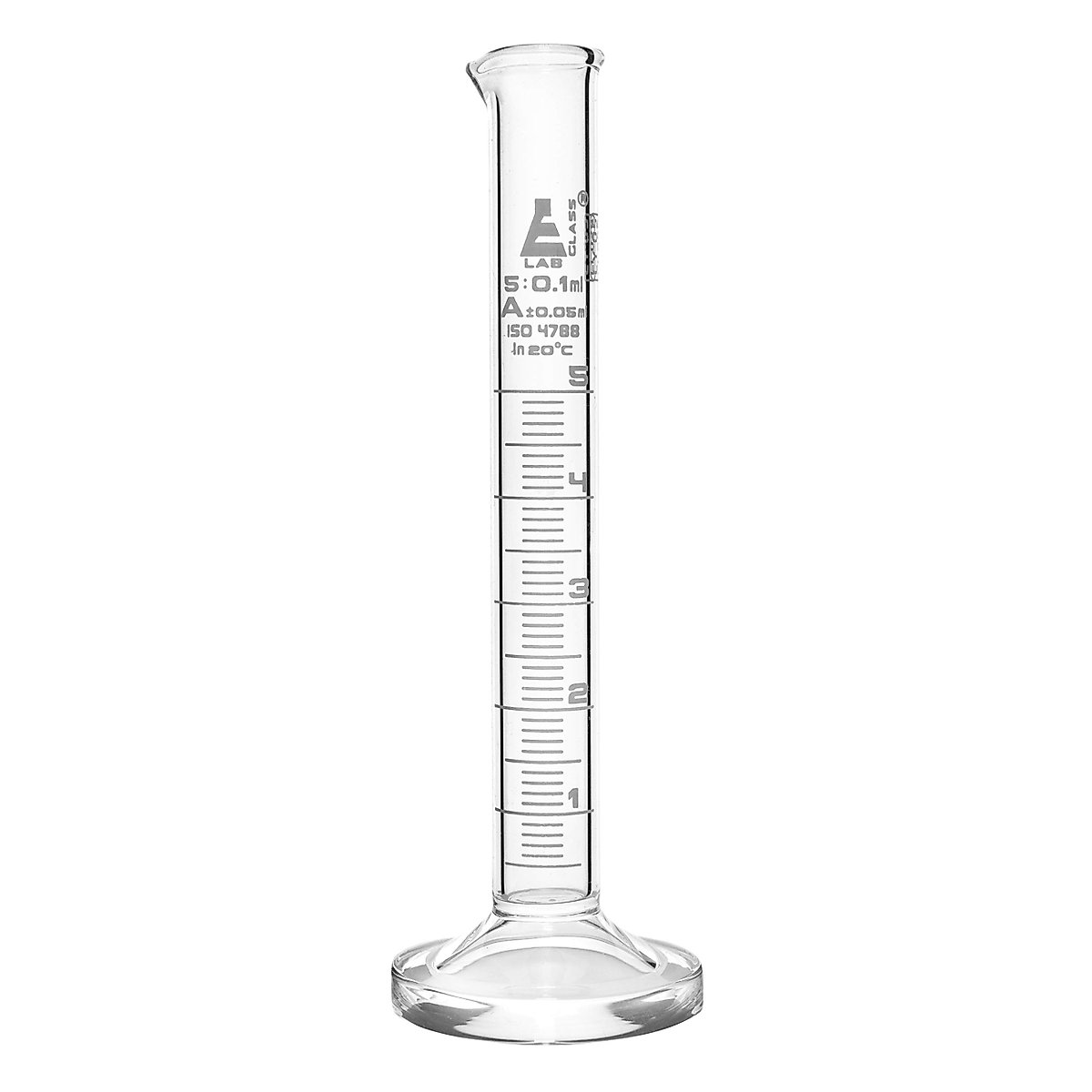 EISCO Graduated Cylinder, 5ml - Class A Tolerance ±0.05ml - Round Base - White Graduations - Borosilicate 3.3 Glass