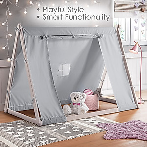 P'Kolino New Tent Twin Floor Bed - Natural or White Frame, Grey Tent, Children’s Bedroom Furniture … (White Frame)