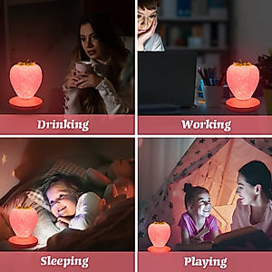 LVOERTUIG Strawberry Night Light, Cute Silicone Strawberry Lamp, LED Cute Night Light, Bedside Color Changing Lamp, 3 Modes Touch for Birthday, Christmas