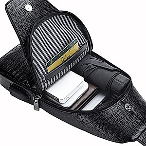 Leather Sling Bag Crossbody Backpack for Men Outdoor Travel Hunting Hiking Shoulder Chest Pack Camping Casual Daypack Black