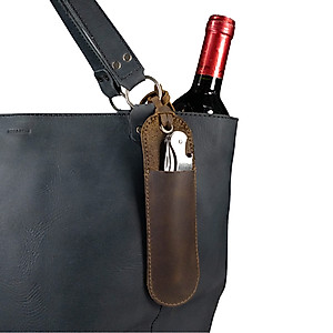 Hide & Drink, Corkscrew Holder with Strap Handmade from Full Grain Leather - Classy Wine Opener Case, Waiter Accessory - Bourbon Brown