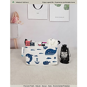 ONOEV Rectangular Folding Laundry Basket, Canvas Basket,Nersury Hamper,Suitable for Children,Office,Bedroom,Clothes,Toys Storage (Blue Whale), 14.9L x10.2Wx9.05H''
