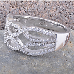 SILVERCLOSEOUT Rhodium Plated Sterling Silver Womens Cz Cubic Zirconia Stackable Braid Ring - Size 11