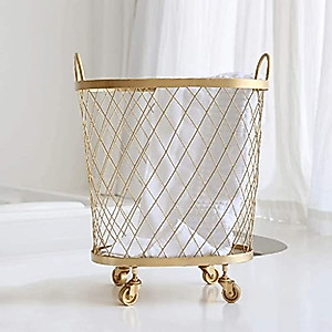 QQXX Fong Rolling Laundry Hamper - Wrought Iron Toy Storage Box Kitchen Storage Basket (Color : Gold)