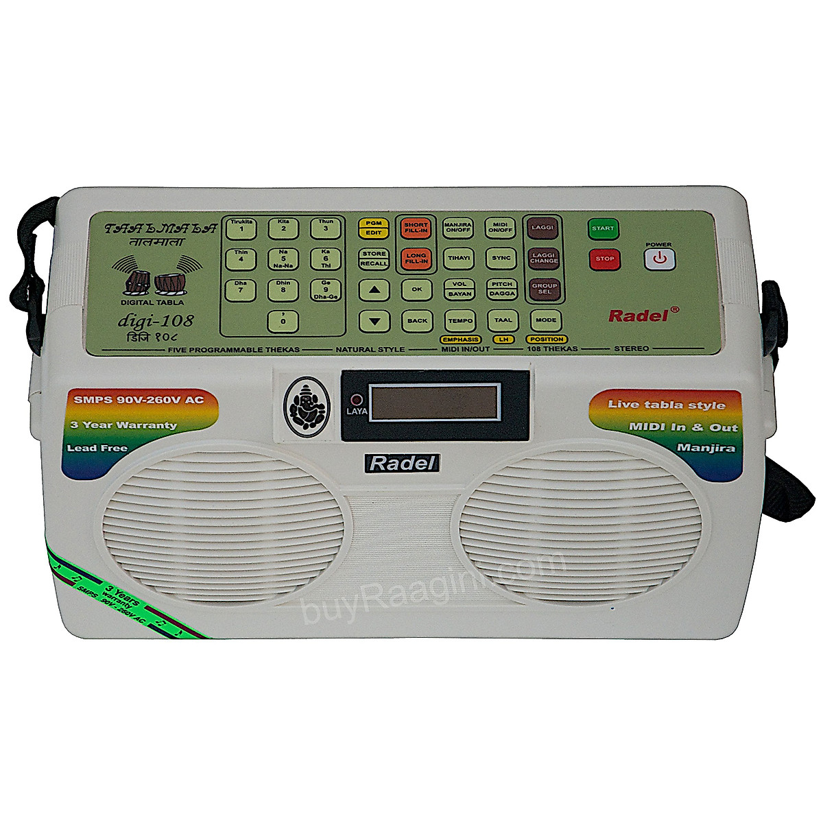 Electronic Tabla - RADEL Taalmala - Digi 108, Electronic Tabla and Manjira - Tabla Sampler, DJ Tabla Sound Machine, Instruction Manual, Power Cord, Bag (PDI-AAF)