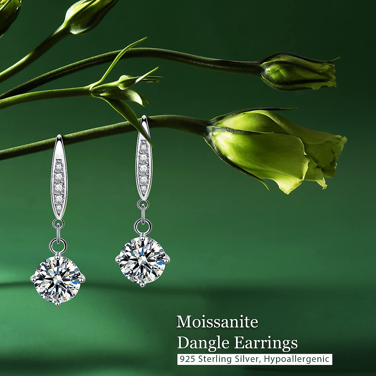 925 Sterling Silver Moissanite Earrings, 0.5ct-1ct Moissanite Halo Earrings for Women, Moissanite Drop Dangle Hoop Earrings, Round Cut Brilliant D Color VVS1 Clarity Moissanite Stud Earrings for Women Girls (style 2)