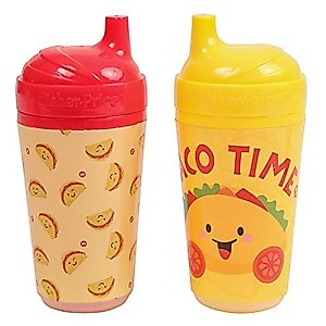 Cudlie Fisher Price Unisex Baby 10 Oz 2 Pack Insulated Sippy Cups with Taco Time Print