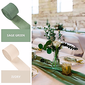 PartyWoo Crepe Paper Streamers 4 Rolls 328ft, Pack of Sage Green and Ivory Crepe Paper for Party Decorations, Wedding Decoration, Birthday Decorations, Baby Shower Decorations (1.8 Inch x 82 Ft/Roll)