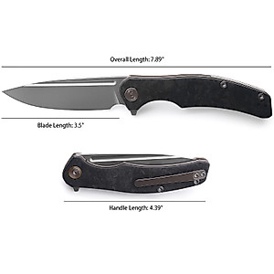 Miguron Knives M Velona Flipper Folding Knife,3.5" M390 Blade Bronze Anodized Titanium With Carbon Fiber Handle,Camping Hiking Pocket Knife MGR-613BNS