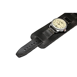 Cuff watch band - leather watch cuff strap black - aviator steampunk bands Handmade 18mm 20mm 22mm 24mm (22mm)