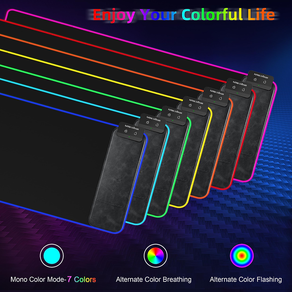 RGB Gaming Mouse Pad with Wireless Charging 10W, 31.5"x11.8" X-Large Desk Mat Protector, [9 Light Modes] [Light Switch] [Non-Slip Rubber Base] [Waterproof] Keyboard Mat