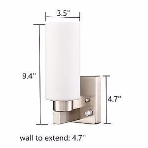 DEYNITE Modern Plug in Wall Sconce with Cord Brushed Nickel Bathroom Vanity Light with Milky White Cylinder Glass Shade Set of 2