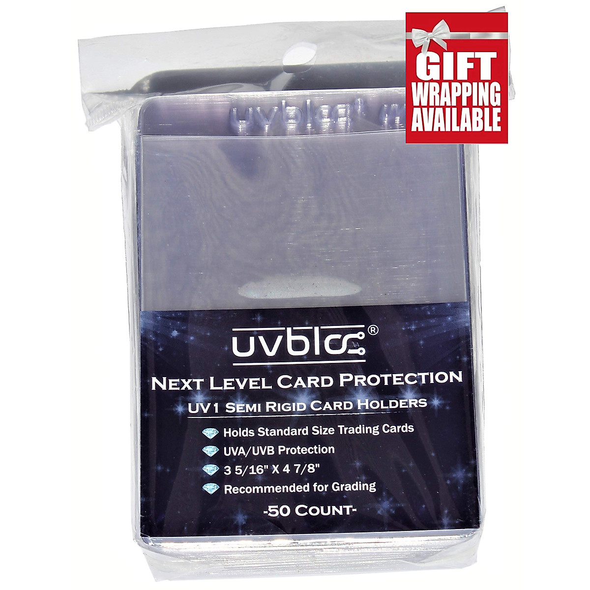 UVBLOC Semi Rigid Card Holder Sleeves (50 Pack) PSA Grading Saver Storage Protector Cases for Trading Baseball Basketball Football Pokemon Sports Cards