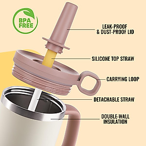 40oz Tumbler, Insulated Stainless Steel Water Bottle with Straw, Cover Cap, Leak Proof Travel Tumbler with Handle, BPA-Free, Cupholder Friendly, Gifts for Women & Men, Khaki