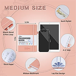 YHCFLY Password Book with Alphabetical tabs, Hardcover Internet Address & Password Organizer Logbook, Medium Size Password Keeper Notebook Journal for Home Office (Peach Pink)