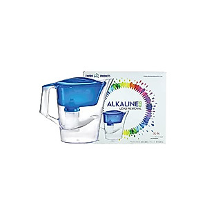 New Wave Enviro Alkaline Plus Water Filter Pitcher with Lead Removal, BPA Free Fridge Friendly Design, 64 Gallon Filter Life, 3.5 Liter Capacity with Integrated Handle, Blue