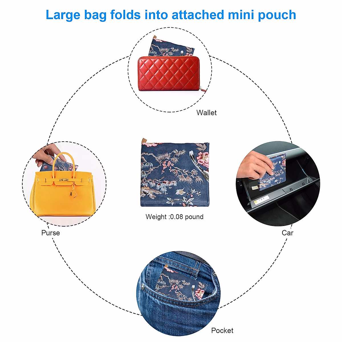 Oudduo Floral Washable Bag for Grocery 6 Pack Foldable Grocery Bag Polyester Shopping Tote Heavy Duty Durable