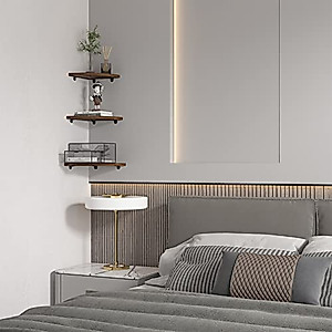 WIFTREY Wall Mount Floating Corner Shelves Set of 3, Hanging Rustic Wall Storage Corner Shelf for Bedroom, Living Room, Bathroom, Kitchen