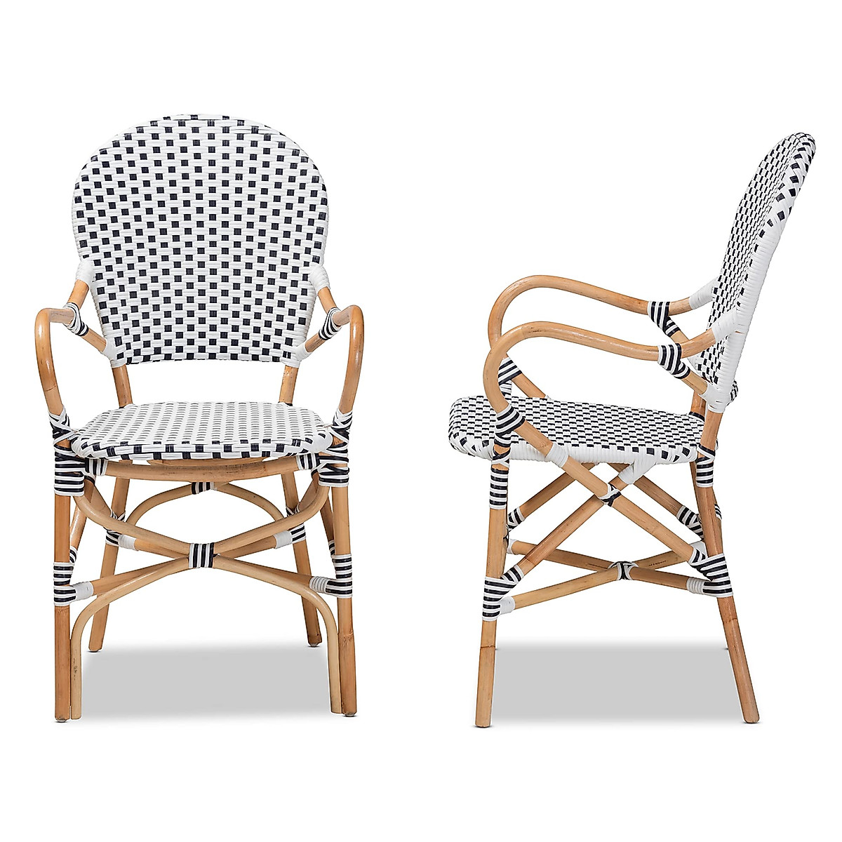 Baxton Studio Naila Natural Rattan Dining Chair, 2-Piece Set, Black