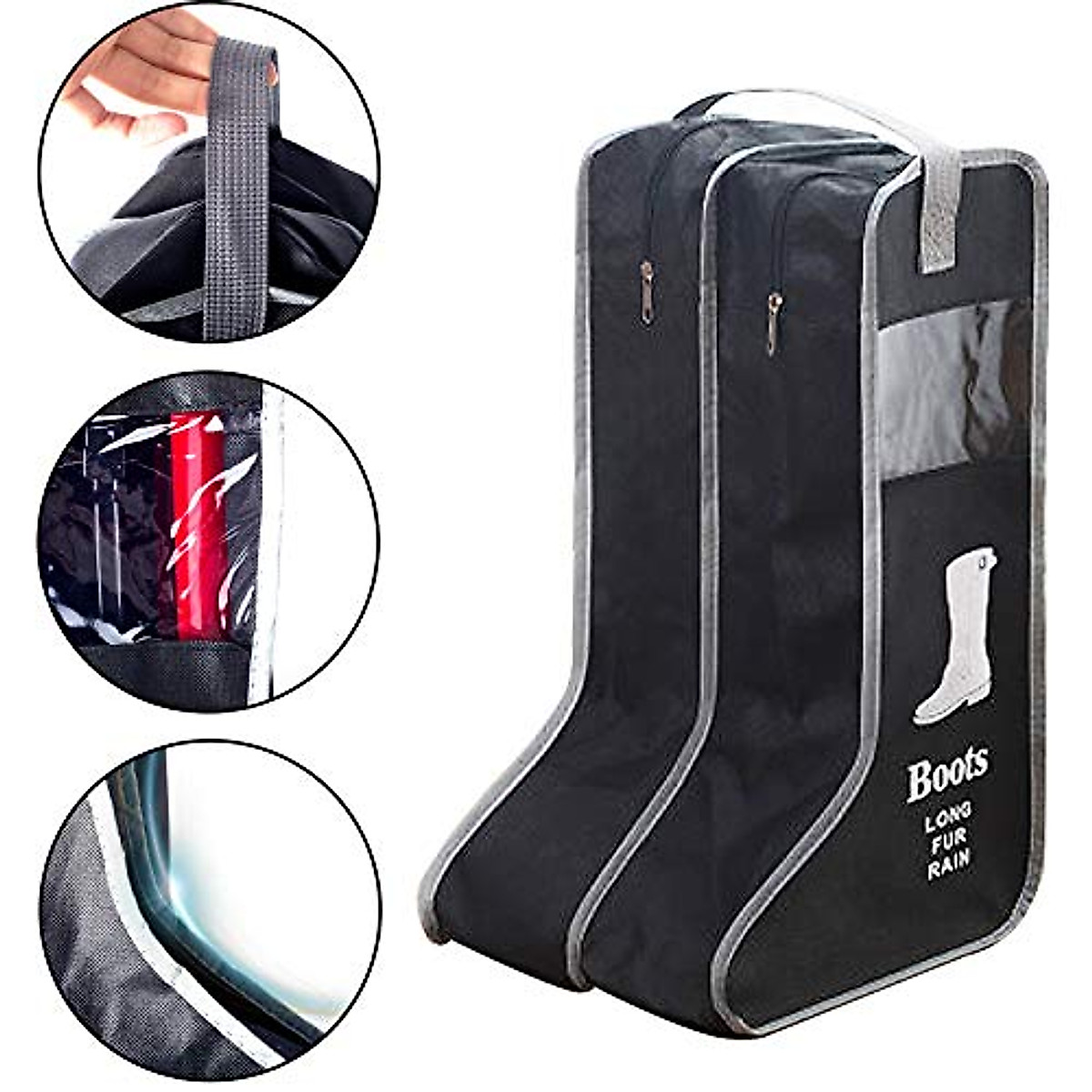 Satisfounder Portable Boot Storage Bags Dust Proof Shoe Bags for Storage,2 Pair Zippered Tall Boots Organizer Protector Bag with Handle for Home and Travel (Black)