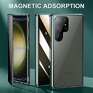Jonwelsy Anti Peeping Case for Samsung Galaxy S23 Ultra, 360 Degree Front and Back Privacy Tempered Glass Cover, Anti SPY Screen, Anti Peep Magnetic Adsorption Metal Bumper for S23 Ultra (Silver)