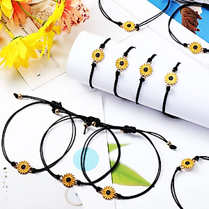 60 Pcs Sunflower Bracelet Anklet Pinky Promise Friendship Bracelet, Boho Adjustable Bracelets Friend Long Distance Friendship Gifts for Women Teen Girls