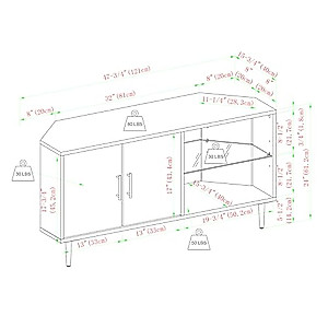 Walker Edison 2 Door Glass Shelf Corner Stand Console, fits TVs up to 55", 48, Dark Walnut