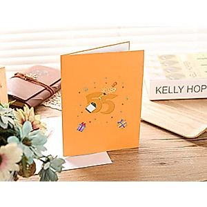 Liif Happy 55th Birthday 3D Greeting Pop Up Card, 55th Birthday Card For Women, Men, Mom, Dad - Balloon, Champagne, Funny, 55 Years Old, Celebration | With Message Note & Envelop | Size 8 X 6 Inch