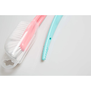 Little Angel Baby Bottle Brush with Nipple Cleaner,Soft Bristles,Convenient,Flexible for Any Bottles (Pink)