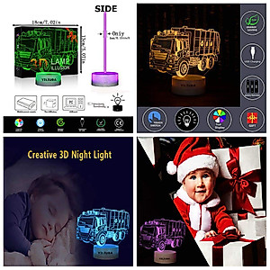 Garbage Truck Car Gift Night Lights for Kids 3D Lamp LED Desk Lamps for Boys Decor Bedroom Room USB plugs 7 Color Gradual Changing Truck Light or Birthday Xmas Party Festival Decor Children Gifts