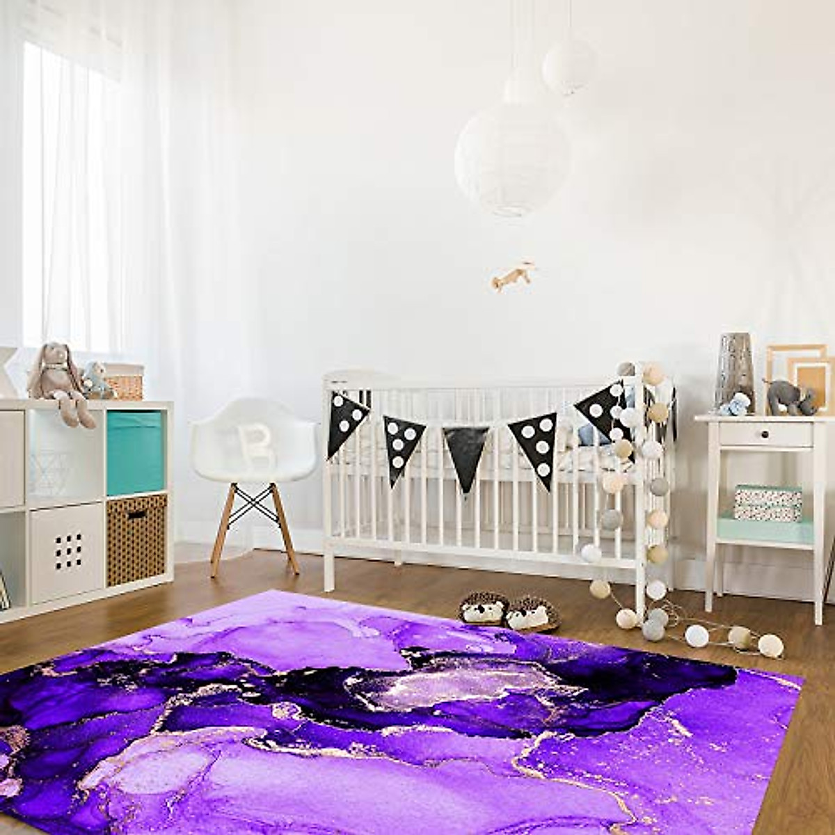 Contemporary Non-Slip Area Rug Abstract Ink Paint Purple and Gold Marble Art Painting Printed Rugs Art Carnival Rubber Backing Living Room Floor Mats Rectangle Area Rug Carpet for Indoor 2'x3'