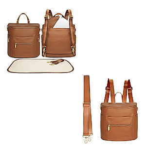 miss fong Leather Diaper Bag Backpack, Backpack Diaper Bag with Changing Pad(Regular + Mini)