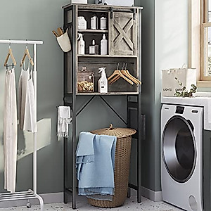 Itaar Over The Toilet Storage Cabinet, Farmhouse Bathroom Storage, 4-Tier Bathroom Shelves, Over Toilet Bathroom Organizer with Storage Bag and Hooks, Grey